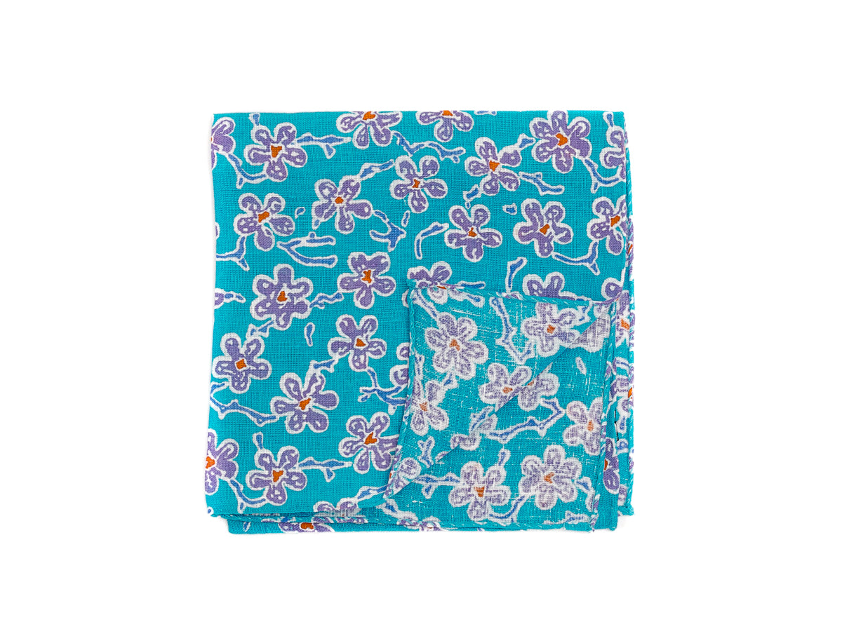 Cotton Pocket Square Flower Blue & Purple – Double Monk