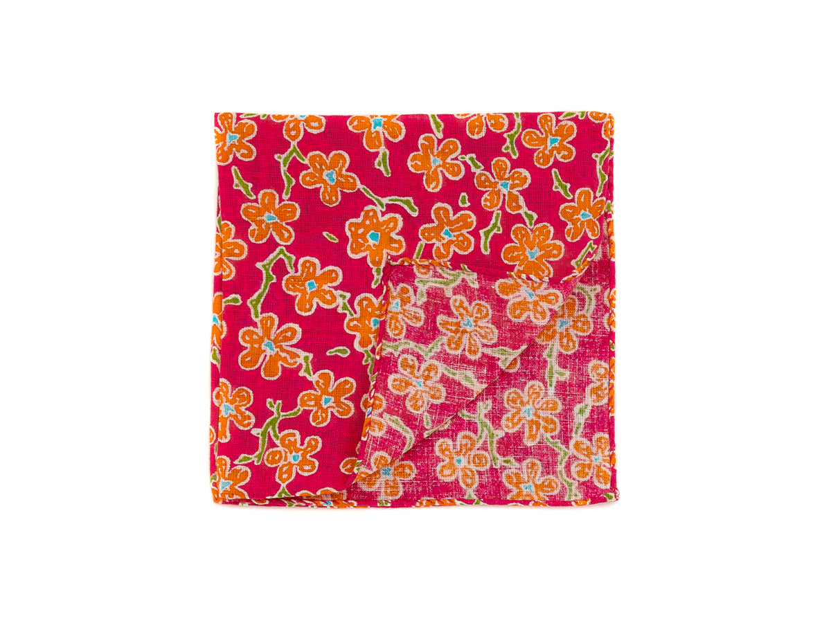 Cotton Pocket Square Flower Pink & Orange – Double Monk
