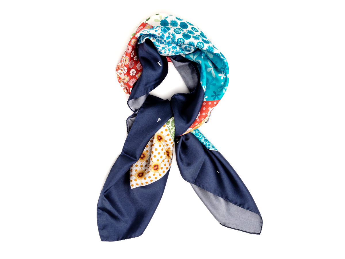Silk Patchwork Foulard Floral Navy – Double Monk
